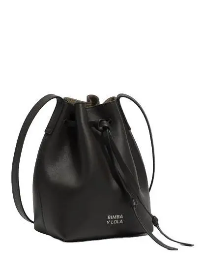 Bimba Y Lola Leather Bucket Crossbody Bag - Black