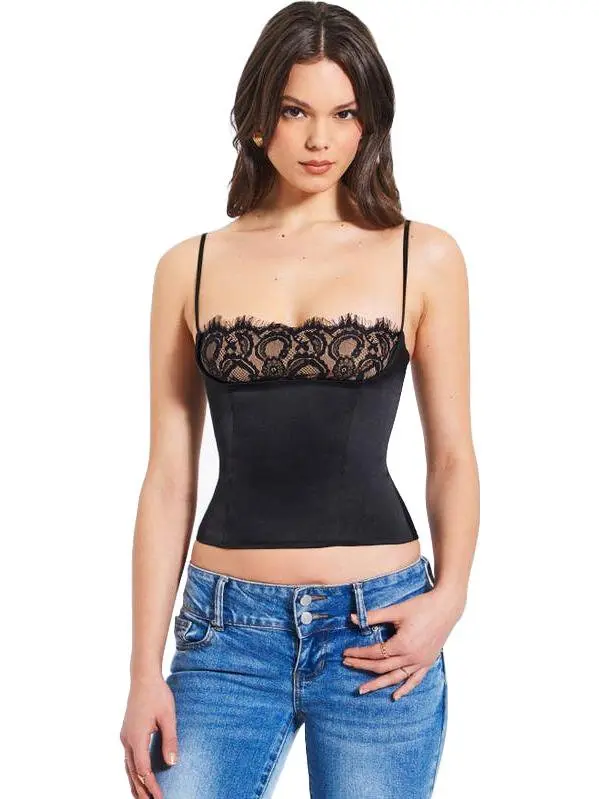 MISS CIRCLE Padma Satin Lace Bustier Corset Top - Black