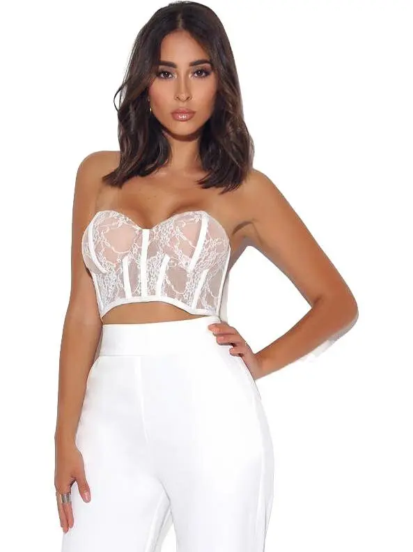 MISS CIRCLE Lace Corset Top - White