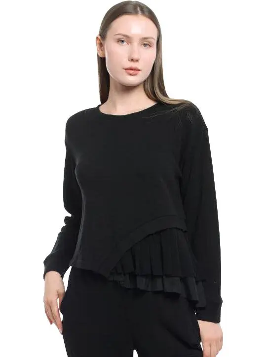 WILT CLOTHING Round Neck Mix Media Sweatshirt - Black