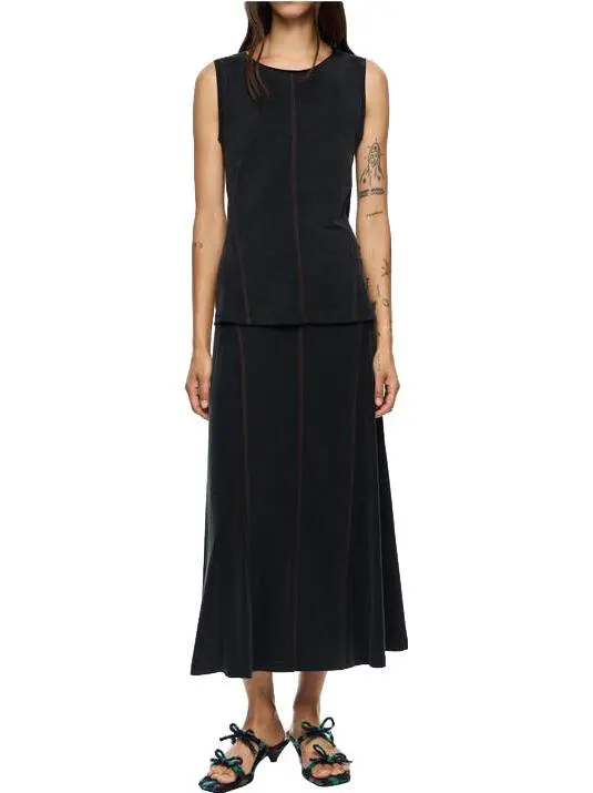 Bimba Y Lola Cupro A-line Midi Skirt - Washed Black