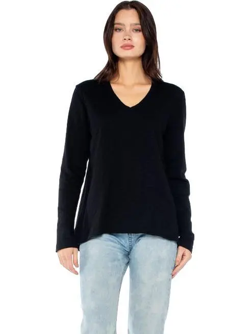 WILT CLOTHING Long Sleeve Shrunken Boyfriend Top - Black