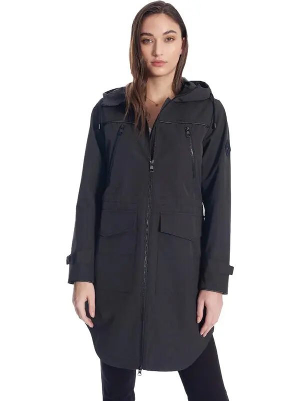 ALPINE NORTH Mid-length Hooded Raincoat With Drawstring Waist - Black
