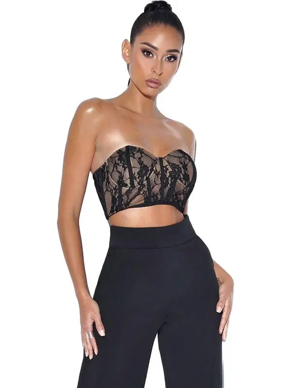 MISS CIRCLE Lace Corset Bralette Top - Black