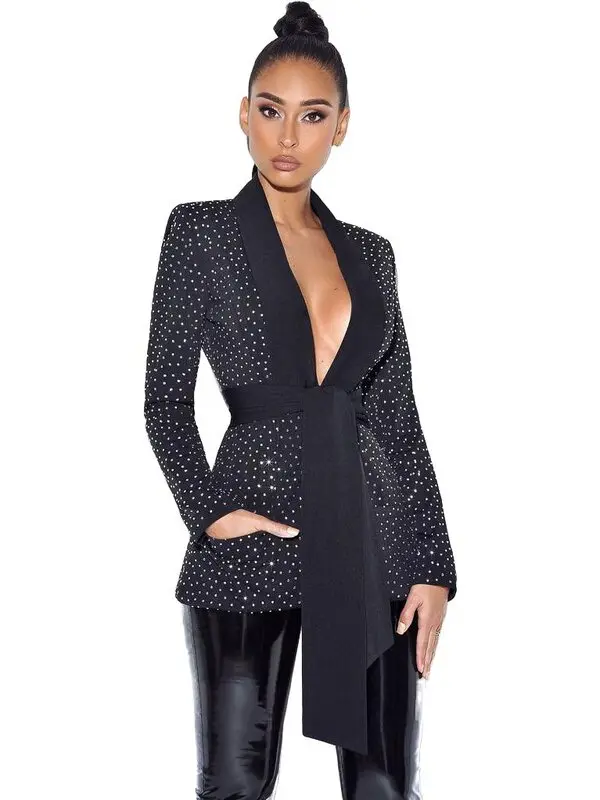 MISS CIRCLE Visionary Crystal Embellished Blazer Jacket - Black
