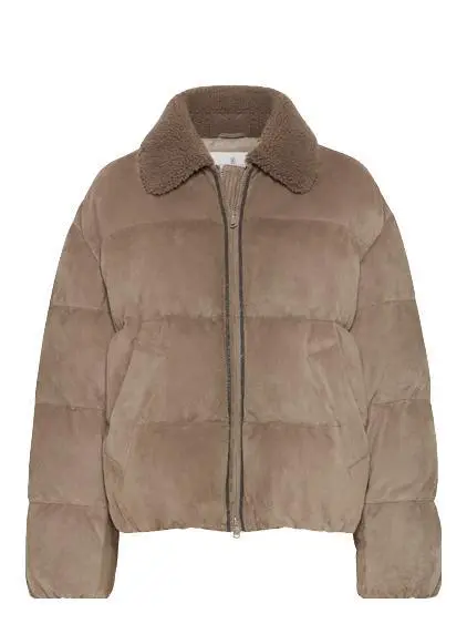 Brunello Cucinelli Suede Down Jacket - Mud