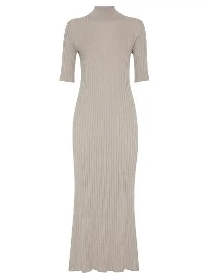 Brunello Cucinelli Cashmere And Silk Knit Dress - Taupe Smoke