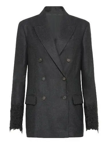 Brunello Cucinelli Blazer With Lace Cuffs - Dark Grey