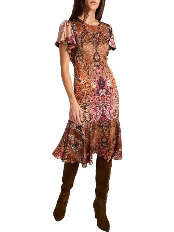 Santorelli Grazia Flutter Sleeve Sheath Dress - Chestnut Multi