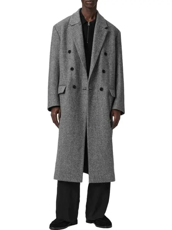 ALLSAINTS Ezra Oversized Wool Herringbone Topcoat - Black/white