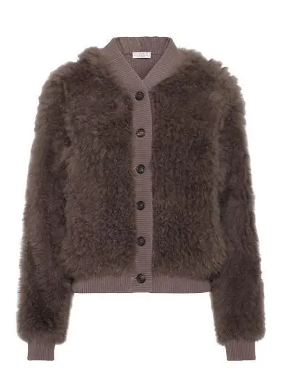 Brunello Cucinelli Shearling Cashmere Cardigan - Chocolate