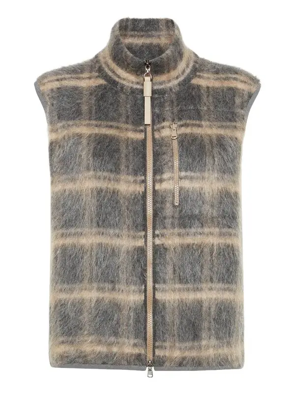 Brunello Cucinelli Jacquard Check Knit Vest - Grey