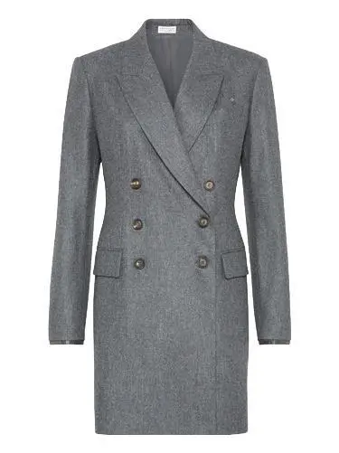 Brunello Cucinelli Flannel Blazer Dress With Monili Detailing - Dark Grey