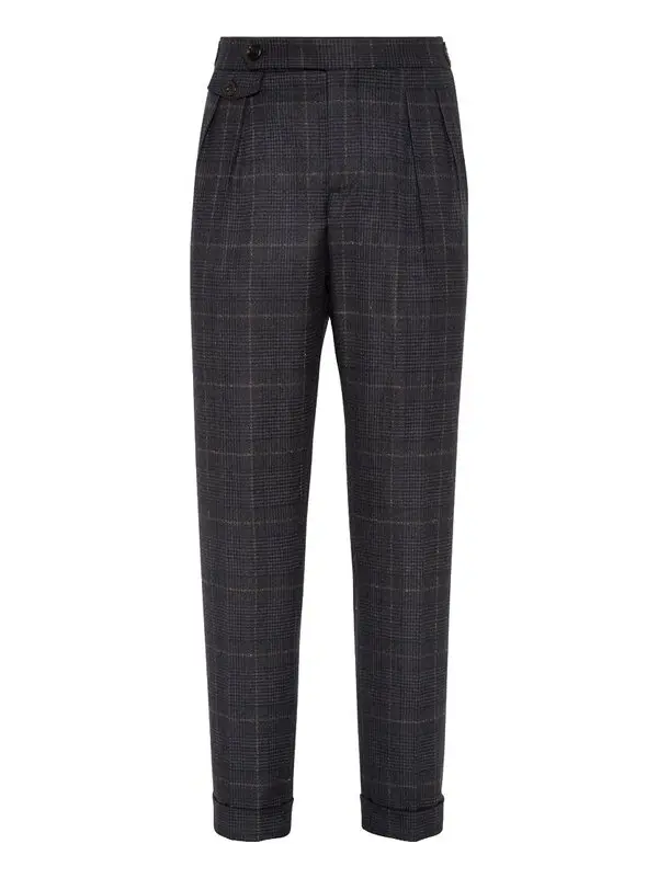 Brunello Cucinelli Prince Of Wales Tailored Trousers - Anthracite