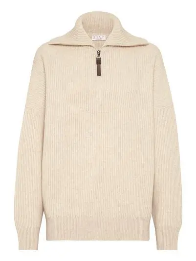 Brunello Cucinelli Cashmere English Rib Sweater - Beige