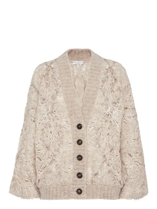 Brunello Cucinelli Frosty Embroidered Cardigan - Warm Beige