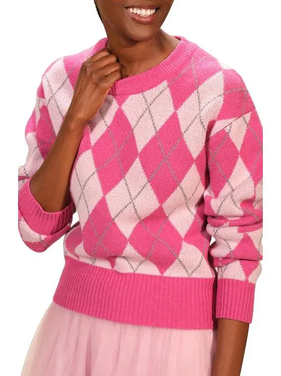 ISAAC MIZRAHI NEW YORK Argyle Crewneck Sweater - Pink Multi