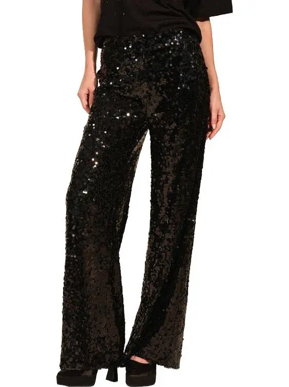 ISAAC MIZRAHI NEW YORK Sequin Wide Leg Pants - Black