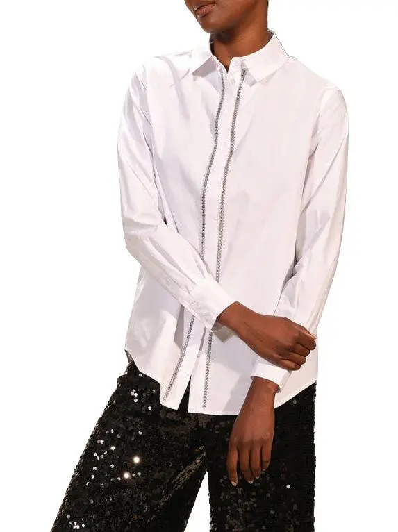 ISAAC MIZRAHI NEW YORK Rhinestone Embellished Button-up Shirt - White