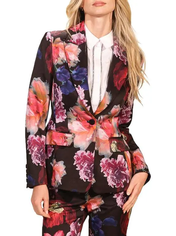 ISAAC MIZRAHI NEW YORK Floral Satin Tuxedo Jacket - Fleur Nocturne