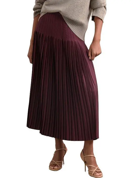 REISS High-waist Pleated Long Skirt - Burgundy