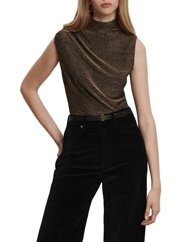 Veronica Beard Mylie Metallic Shimmer Funnel Neck Tank - Gold
