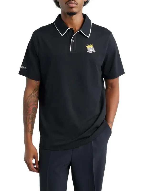 MALBON Fairway Monarch Piqué Performance Golf Polo - Black