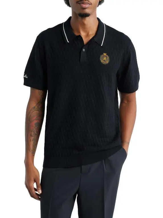 MALBON Crest Embroidered Polo - Black