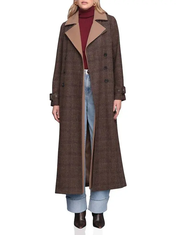 Avec Les Filles Double-layer Trench Coat - Brown Plaid Multi