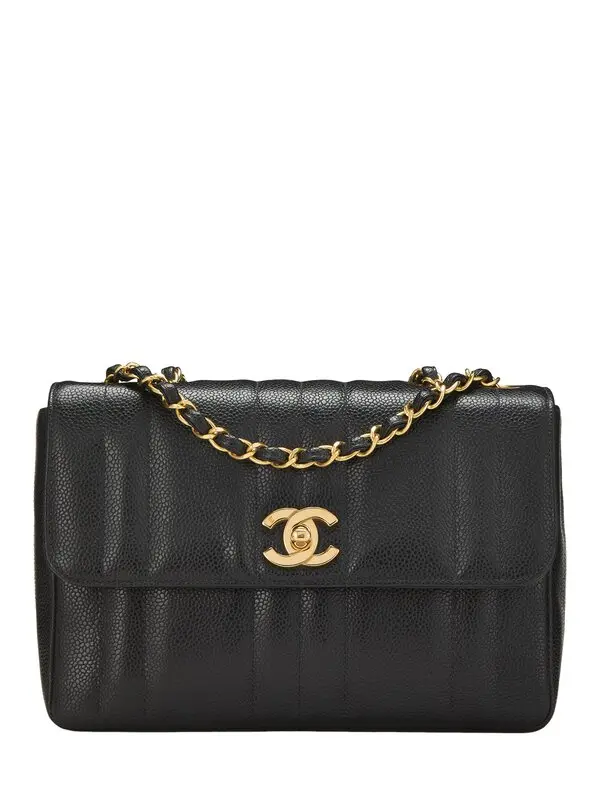 Chanel Caviar Vertical Flap Bag - Black