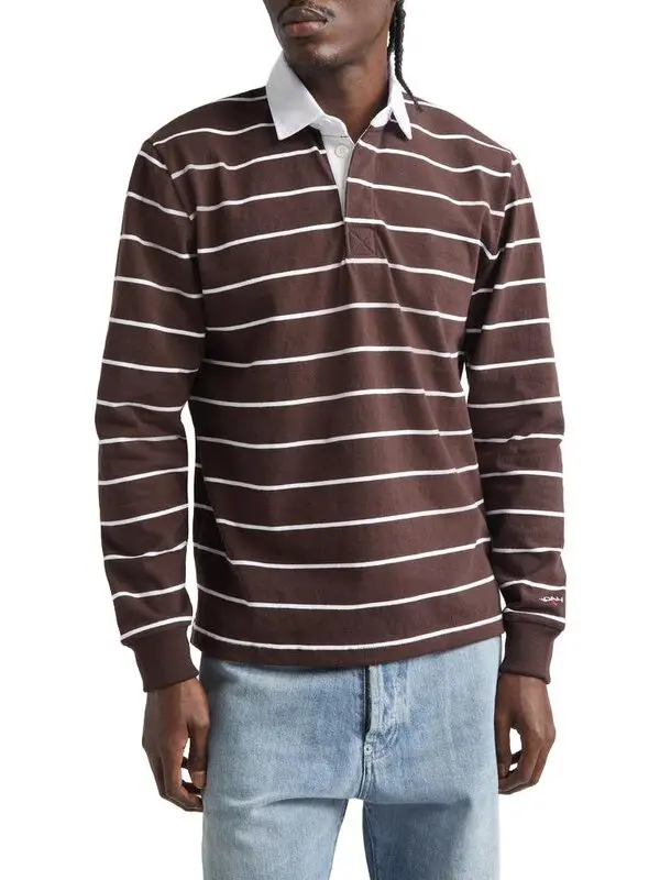 NOAH Classic Long Sleeve Rugby Polo - Brown