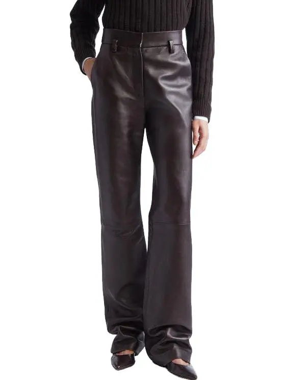 Brandon Maxwell Straight Leg Lambskin Leather Trousers - Chocolate Brown