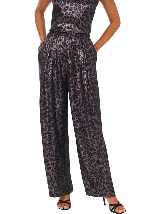 Vince Camuto Metallic Animal Print Wide Leg Pants - Rich Black