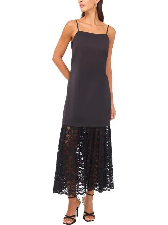Vince Camuto Lace Hem Mixed Media Maxi Dress - Rich Black