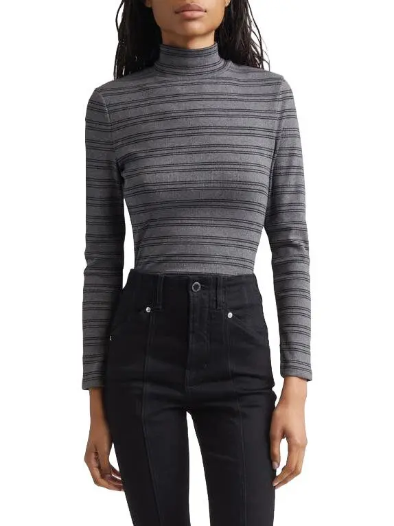 Veronica Beard Nate Stripe Turtleneck Top - Heather Grey Black Lurex