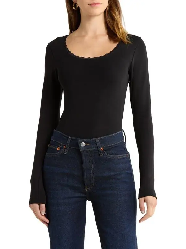 RE/DONE Lace Trim Stretch Cotton Top - Black