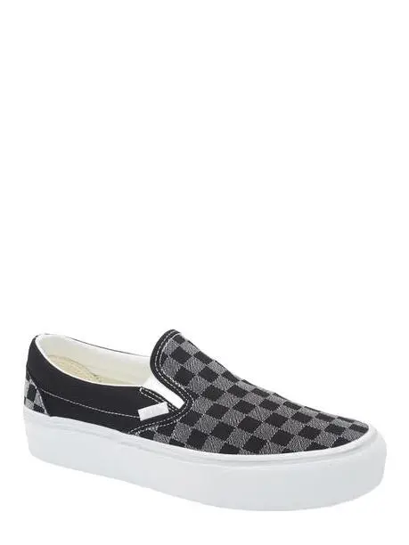 VANS Classic Slip-on Platform Sneakers - Metallic Checkrbrd Black