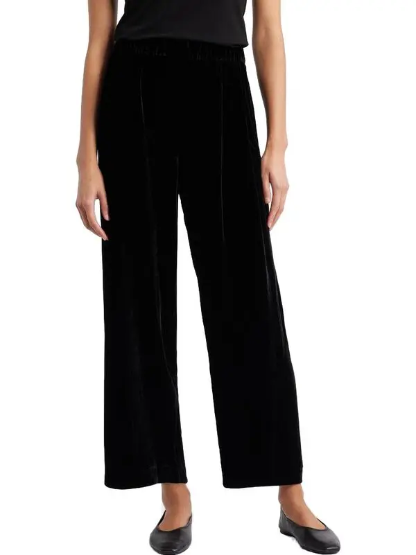 Eileen Fisher Straight Leg Velvet Ankle Pants - Black