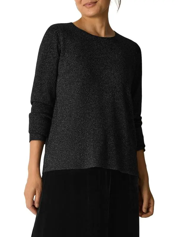 Eileen Fisher Metallic Shimmer Wool Blend Sweater - Black
