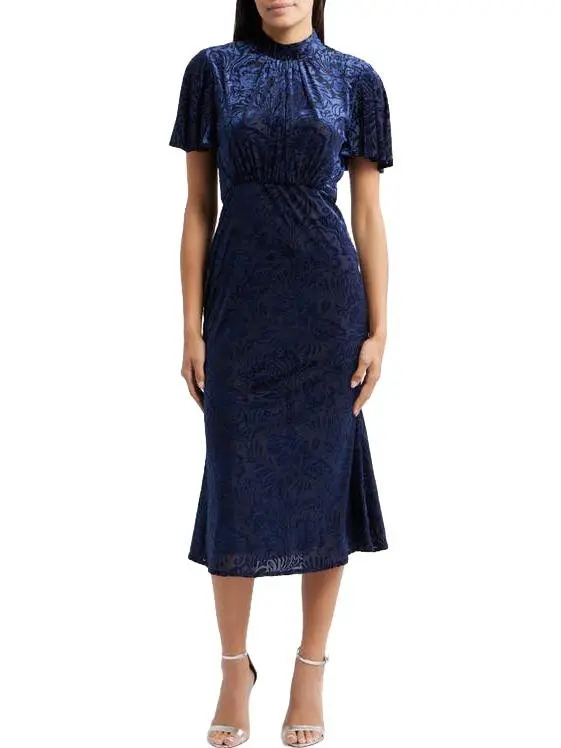 Julia Jordan Velvet Burnout Midi Dress - Navy