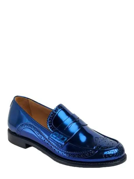 The Office Of Angela Scott Wingtip Penny Loafer - Navy Metallic