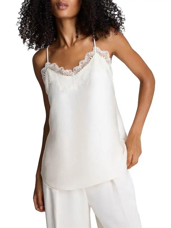 KENNETH COLE Lace Trim Satin Camisole - Oyster