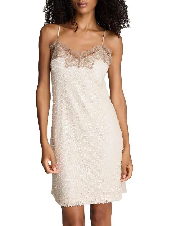 KENNETH COLE Sequin Lace Trim Slipdress - Oyster