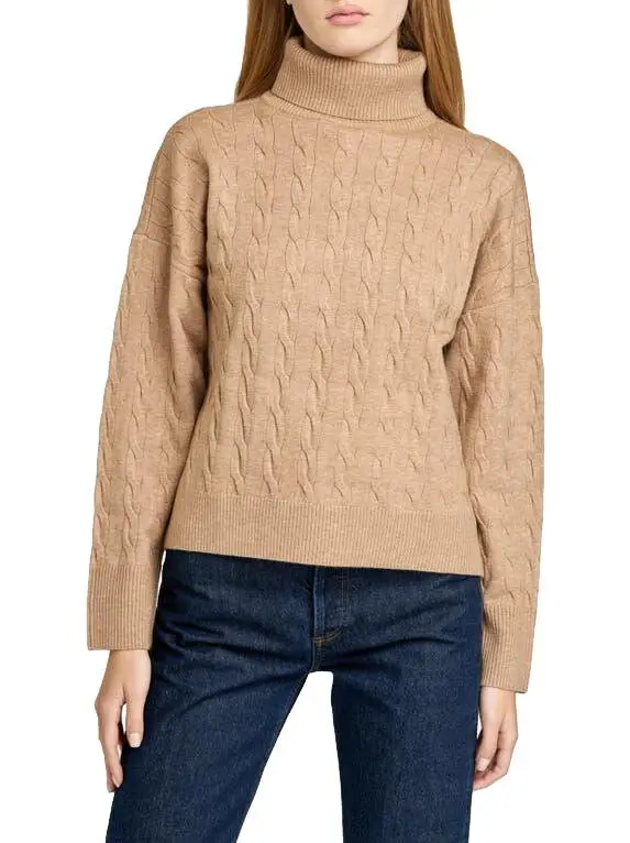 WAYF Cable Knit Turtleneck Sweater - Camel