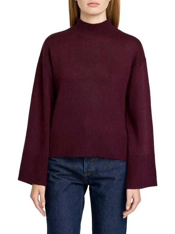 WAYF Mock Neck Boxy Sweater - Raisin
