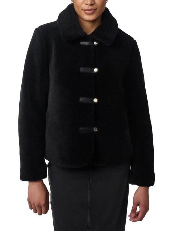 Bernardo Faux Shearling Short Coat - Black