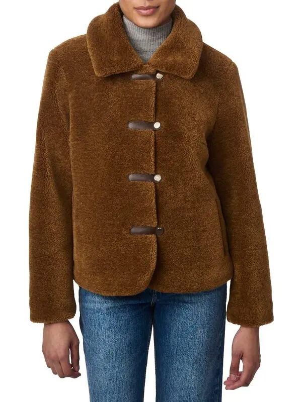 Bernardo Faux Shearling Short Coat - Brown
