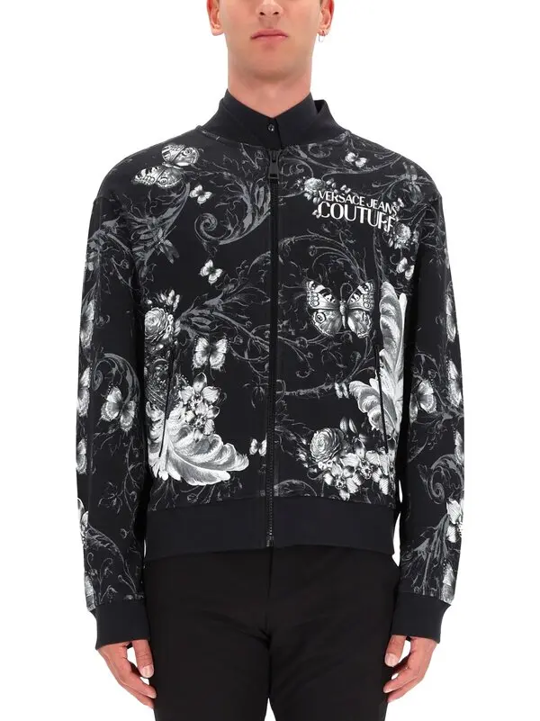 Versace Cotton Fleece Bomber Jacket - Black