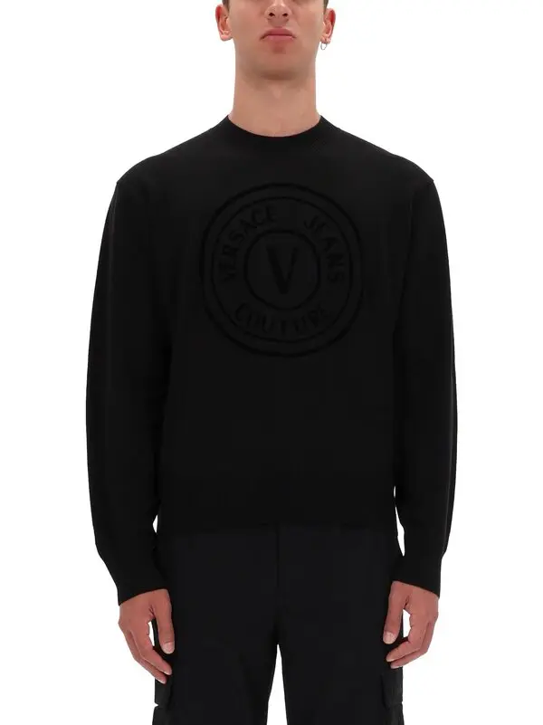 Versace Jersey With V-emblem - Black