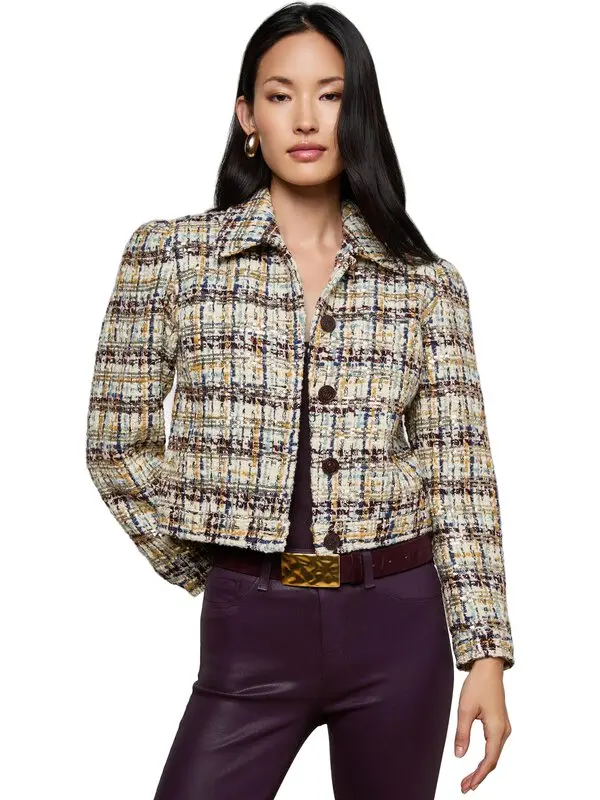 L'Agence Kasey Sequined Tweed Jacket - Multi Tweed With Gold Sequins